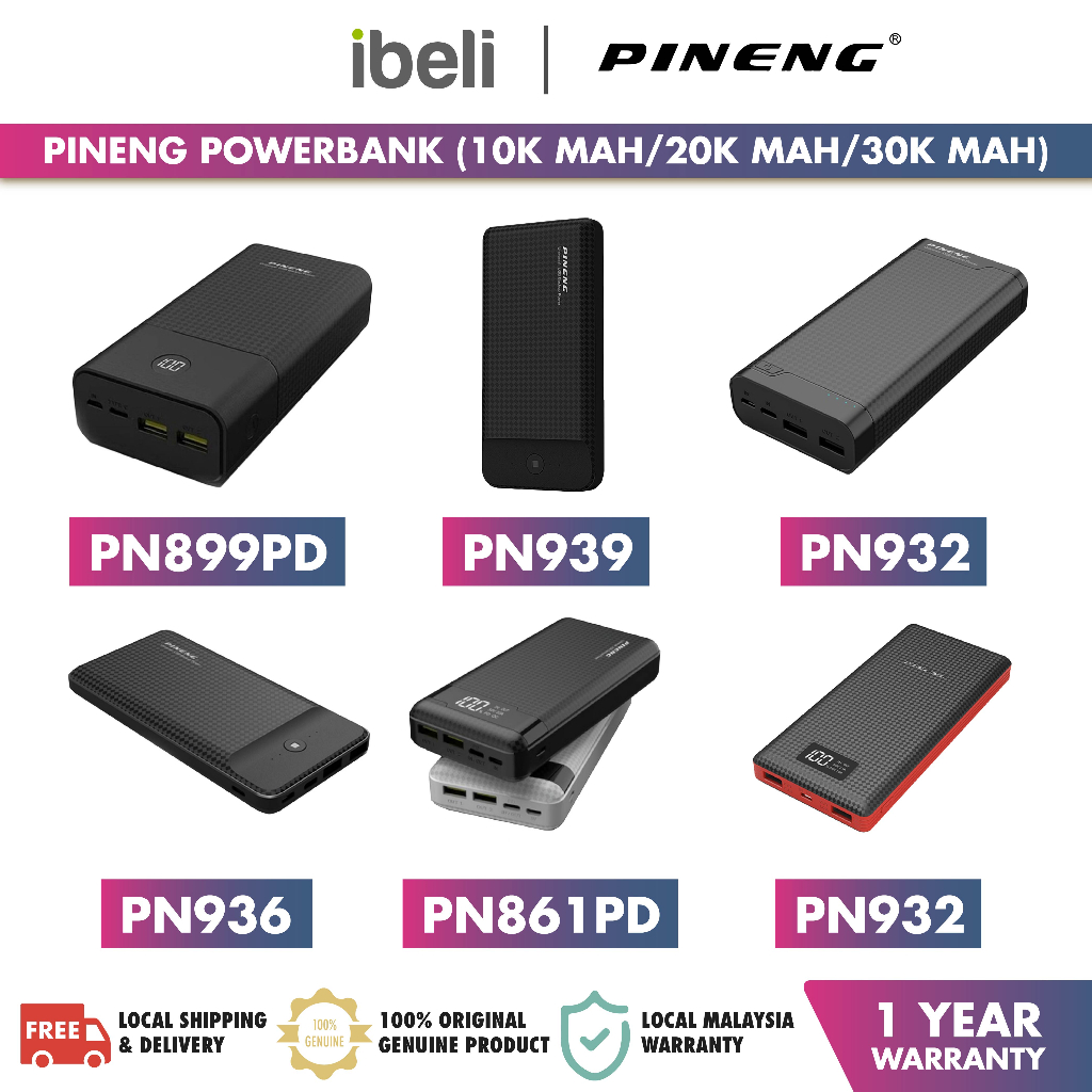 Pineng Powerbank (10000mAh/20000mAh/30000mAh) PN899PD/PN939/PN932/PN936 ...