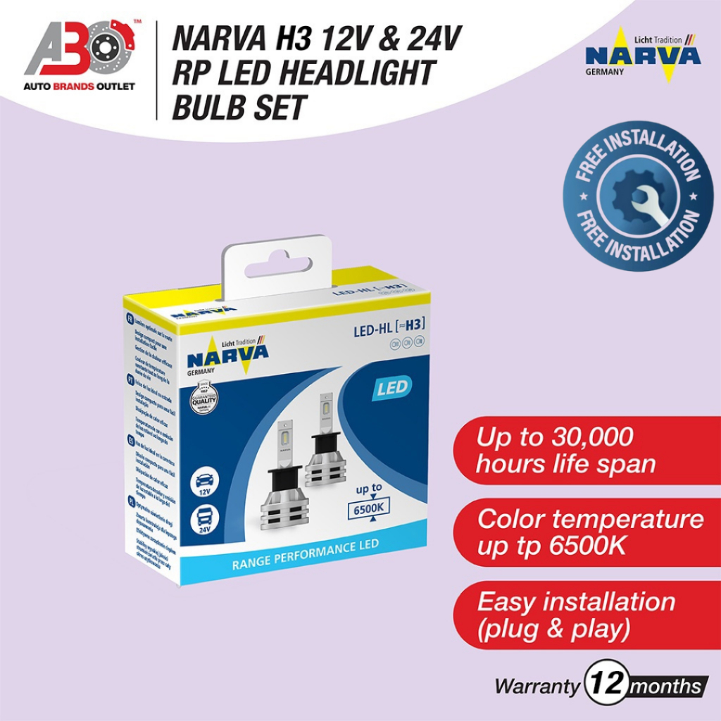 NARVA Germany Range Performance LED H3 Car Headlight H3 12V/24V 6500K ...