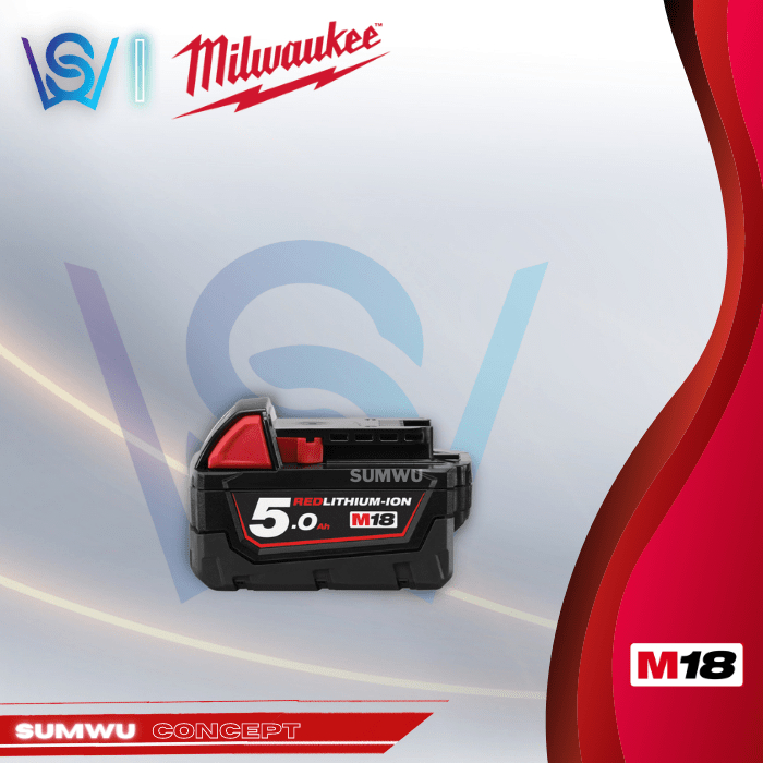 MILWAUKEE M18 RED LITHIUM-ION BATTERY 5.0Ah (M18 B5) STARTER PACK 18V ...