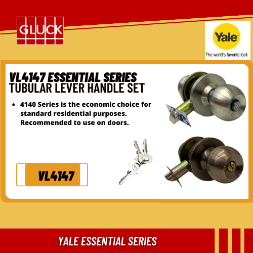 YALE VL4147 Essential Series Tubular Lever Handle Set (Silver/Antique ...