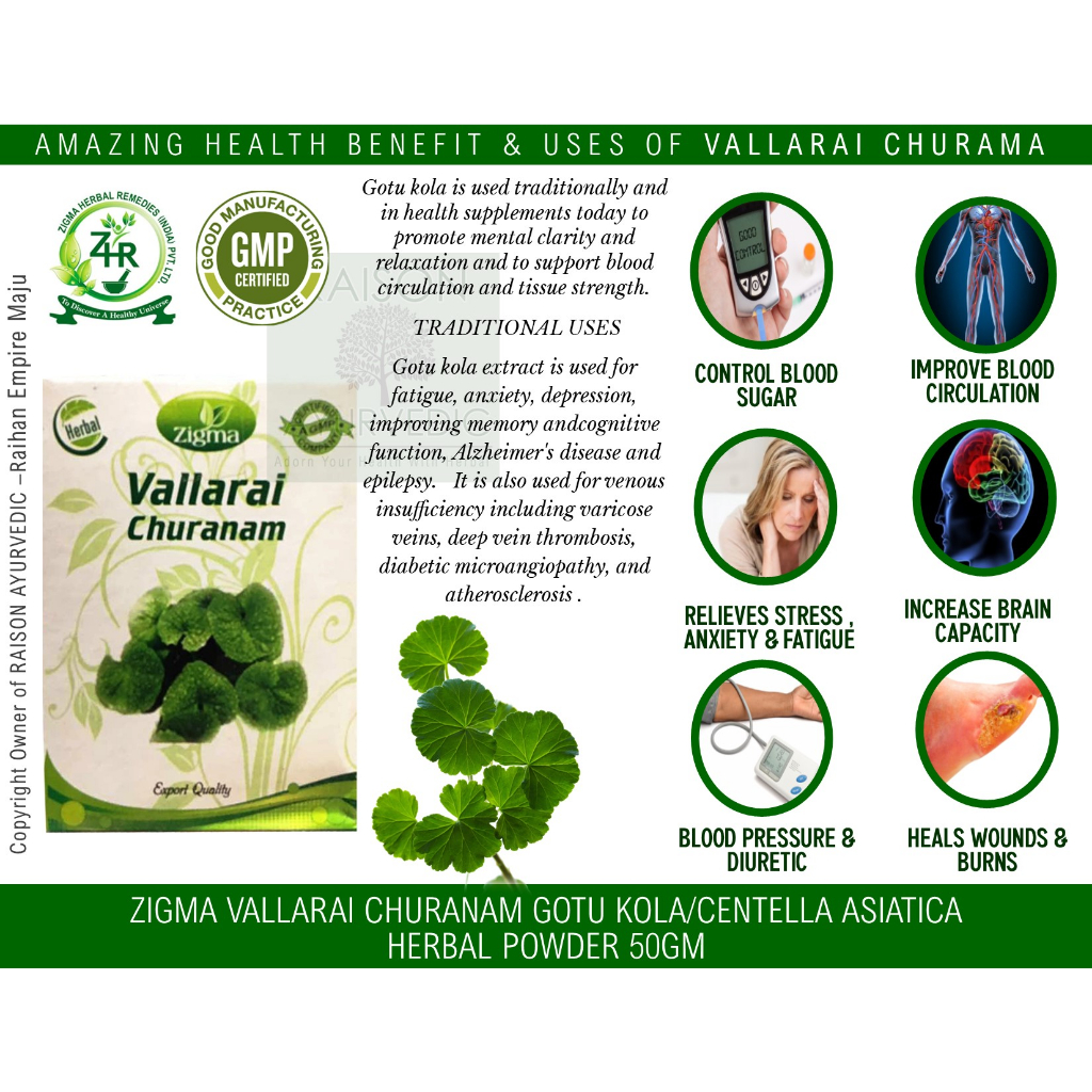 Zigma Vallarai Churanam Gotu Kola/Centella Asiatica Herbal Powder 50gm ...