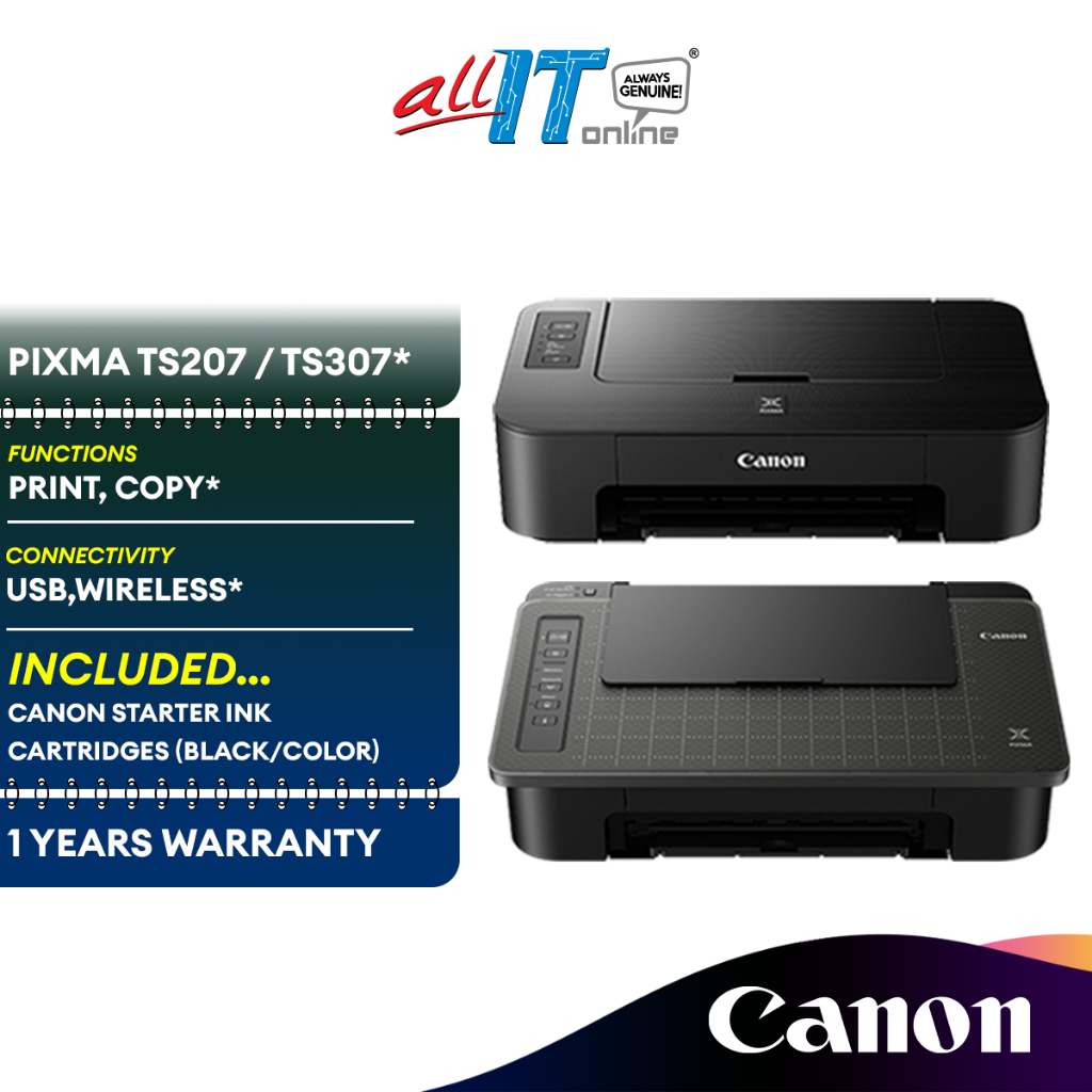 Canon PIXMA TS207 / Canon PIXMA TS307 Wireless Printer Inkjet Printer with Smartphone Copy ...