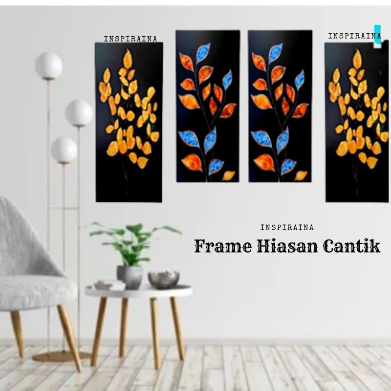 30CM Frame abstrak daun emas lukisan hiasan gaya moden rumah hiasan ...