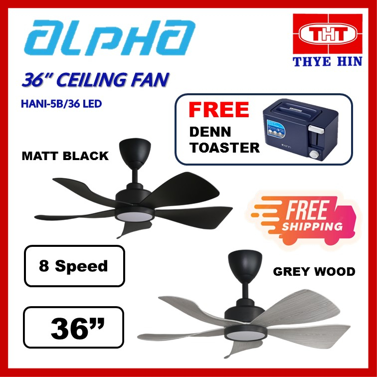 ALPHA 36'' LED CEILING FAN HANI-5B/36 LED BLACK WHITE GREY WOOD MAPLE ...