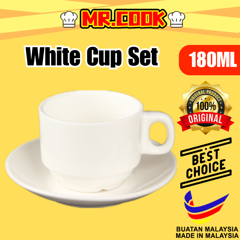 [MR.COOK] Cawan Putih Set Cawan Cawan Putih White Cup Saucer Set Cup ...