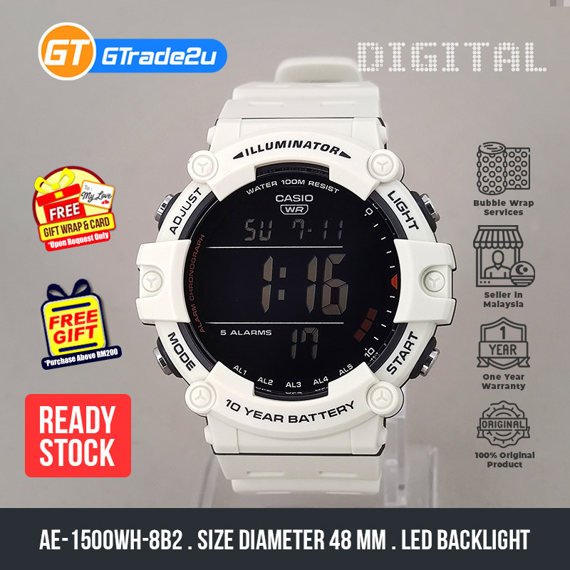 Original Standard Men AE-1500WH-8B2 Digital Watch Lite Gray [READY STOCK] | Shopee Malaysia