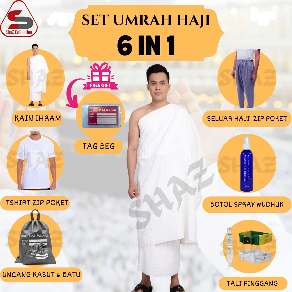 🔥 HOT ITEMS 🔥 SET UMRAH HAJI LELAKI 6 IN 1 LENGKAP | Shopee Malaysia