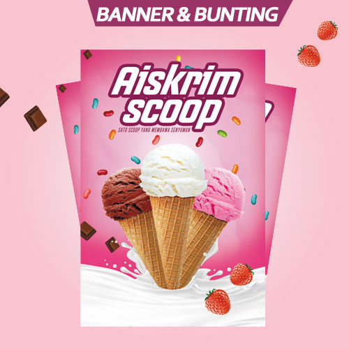 Banner bunting sticker Aiskrim kon scoop Cantik Murah Viral Gambar ...