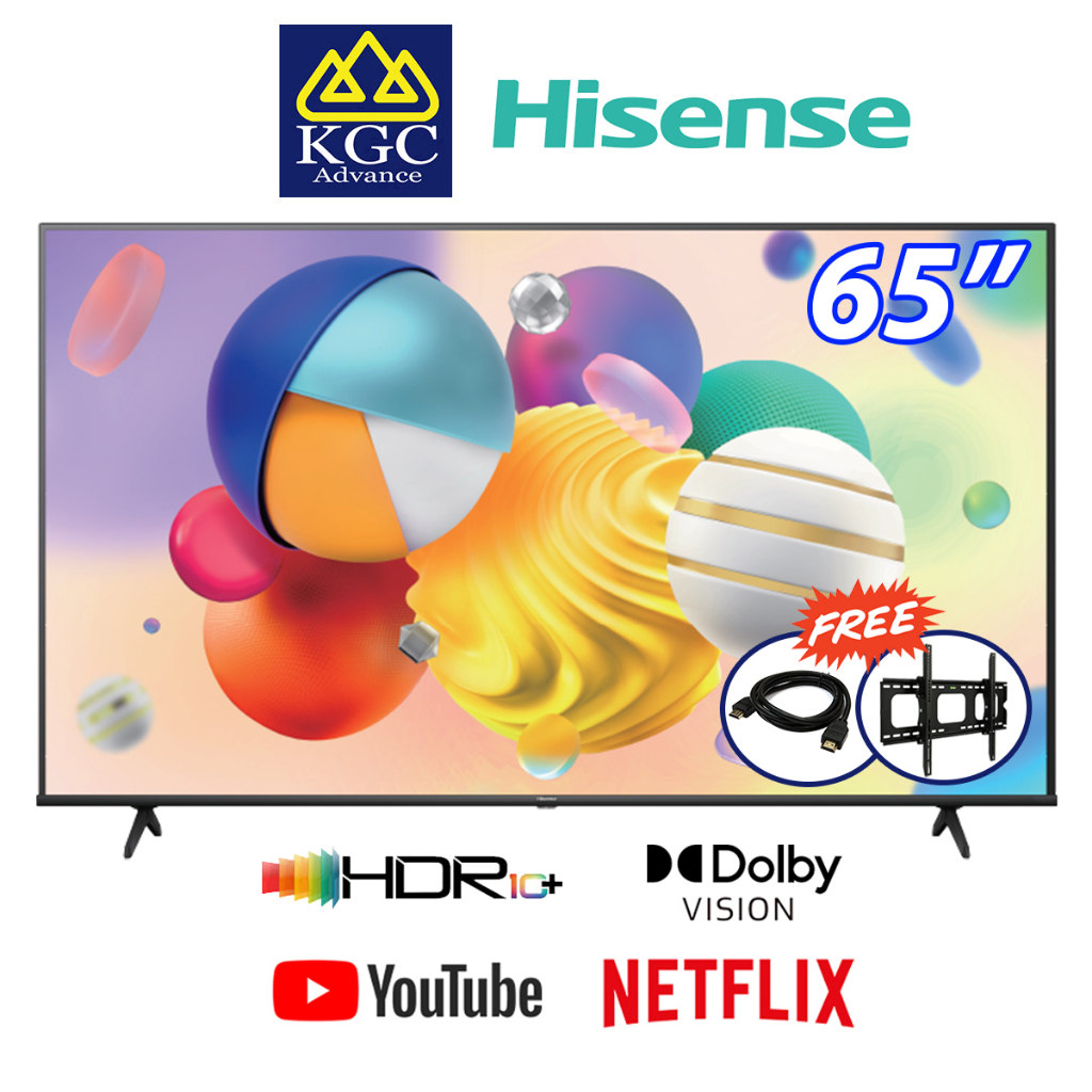 Hisense 65" Smart 4K HDR UHD LED TV 65A6100K [Free Bracket + HDMI Cable ...