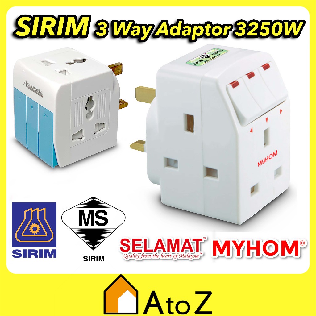 SELAMAT MYHOM 13A 3 Way Adaptor Extension Socket With Neon Switch SIRIM ...