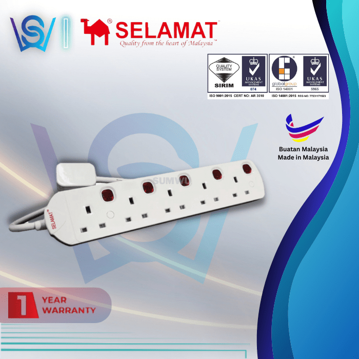 [SIRIM APPROVED] SELAMAT 5 Gang Portable Socket Outlet W/Neon Extension ...