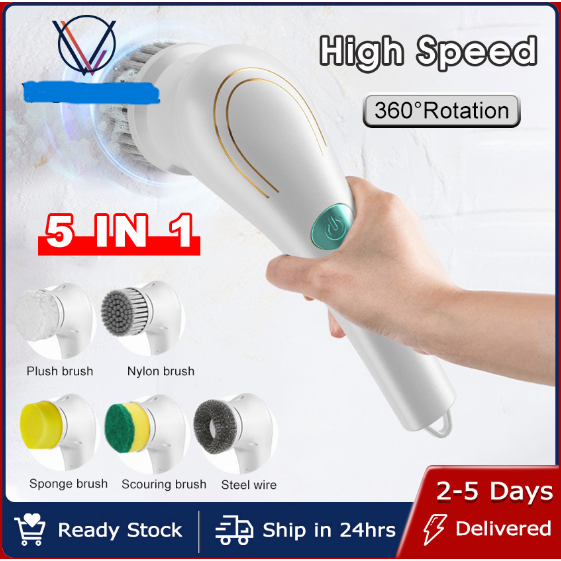 5 in 1 Magic Brush Electric Cordless Cleaning Spin Scrubber Brush Polisher Sponge For Kitchen ...