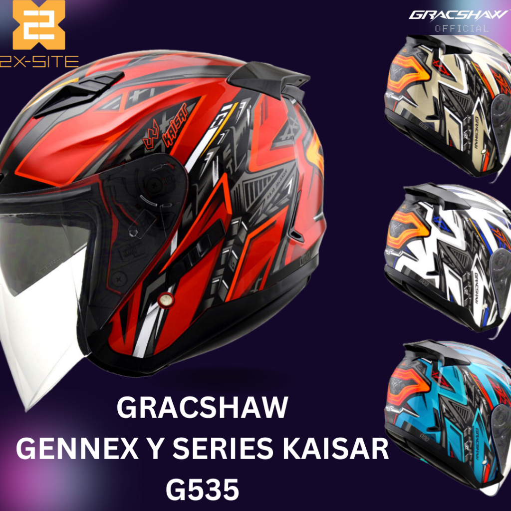 GRACSHAW GENNEX Y SERIES KAISAR G535 Helmet OPEN FACE DOUBLE LENS ...