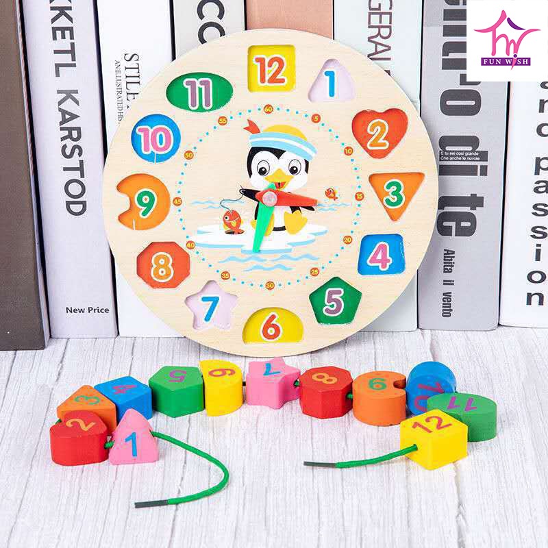 Wooden Shape Color Sorting Clock- Teaching Time Number Blocks Clock ...