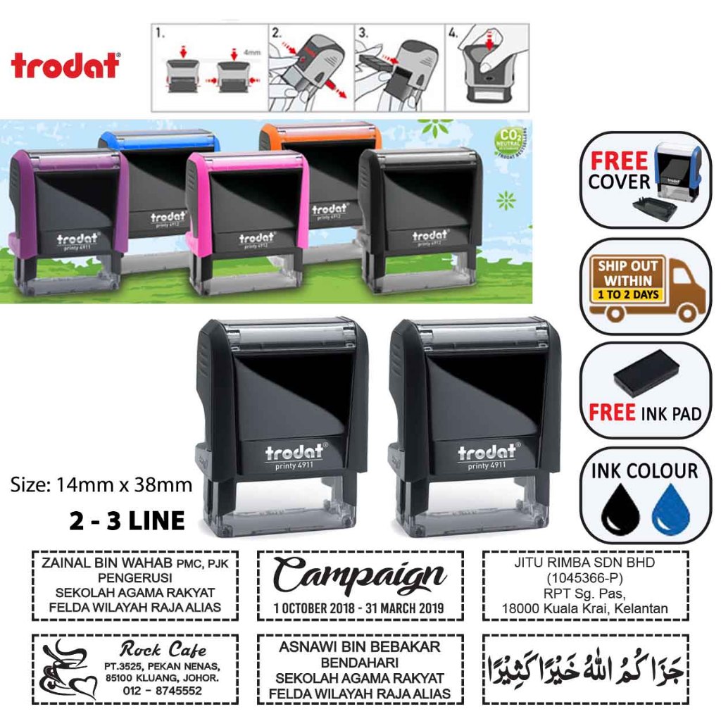 SAME DAY SHIP OUT (READY STOK) Rubber Stamp COLOP Printer Line Self Inking Stamp / TRODAT Printy ...