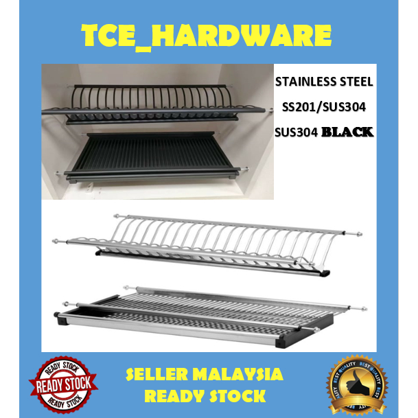 Stainless Steel Chrome / Black 2 Tier Dish Rack Rack Dapur Kitchen ...