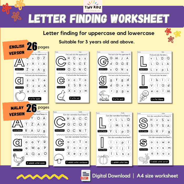 W003 PDF Digital Printable Letter Finding Worksheet Find Color Alphabet ...
