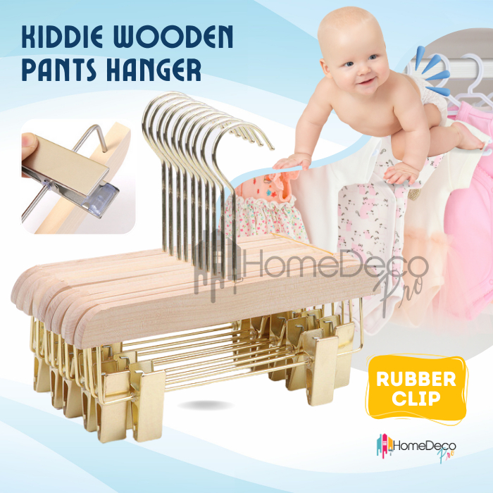 2-Adjustable Gold Clips Kiddie Wooden Pants Skirts Hangers Solid Wood ...