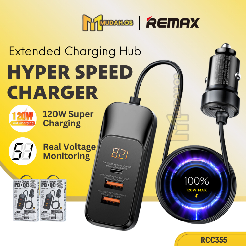 REMAX Extended Port In Car Phone Charger PD Super Fast Charging 120W ...