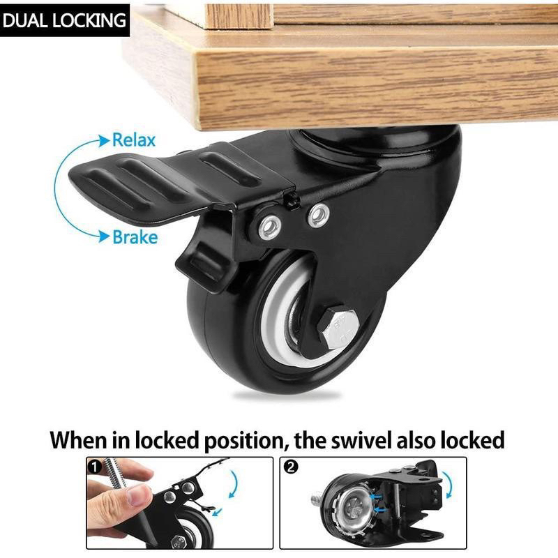 Black PU Heavy Duty Castor Wheel Swivel Rigid Brake Caster Roller m8 ...