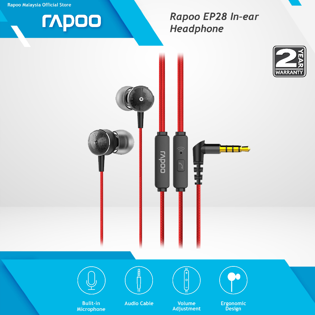 Rapoo EP28 In-Ear Headphone 3.5mm Audio Wired Earphone Built-in ...