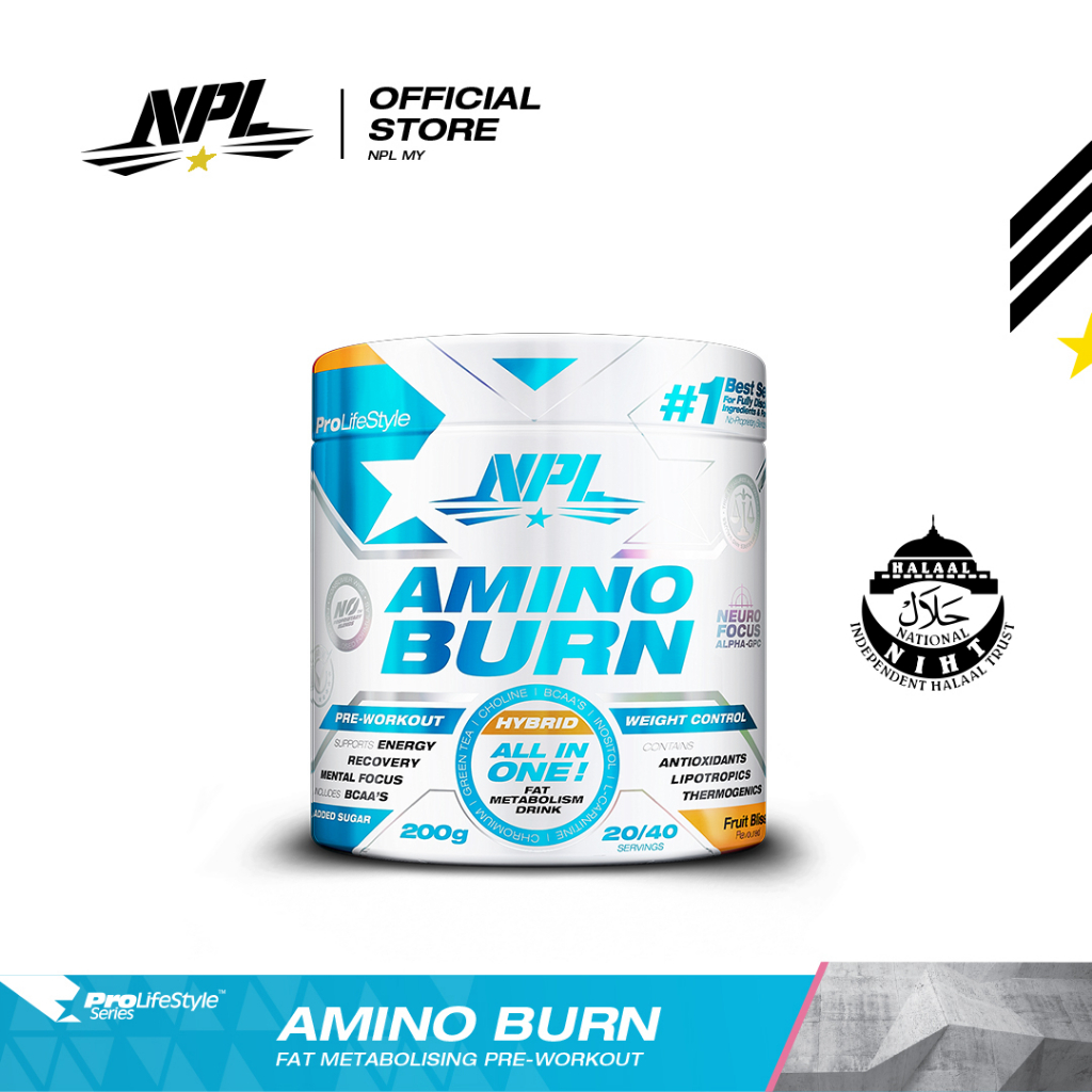 NPL Amino Burn (200g) Energy Recovey Mental Focus BCAA Halal Fitness ...