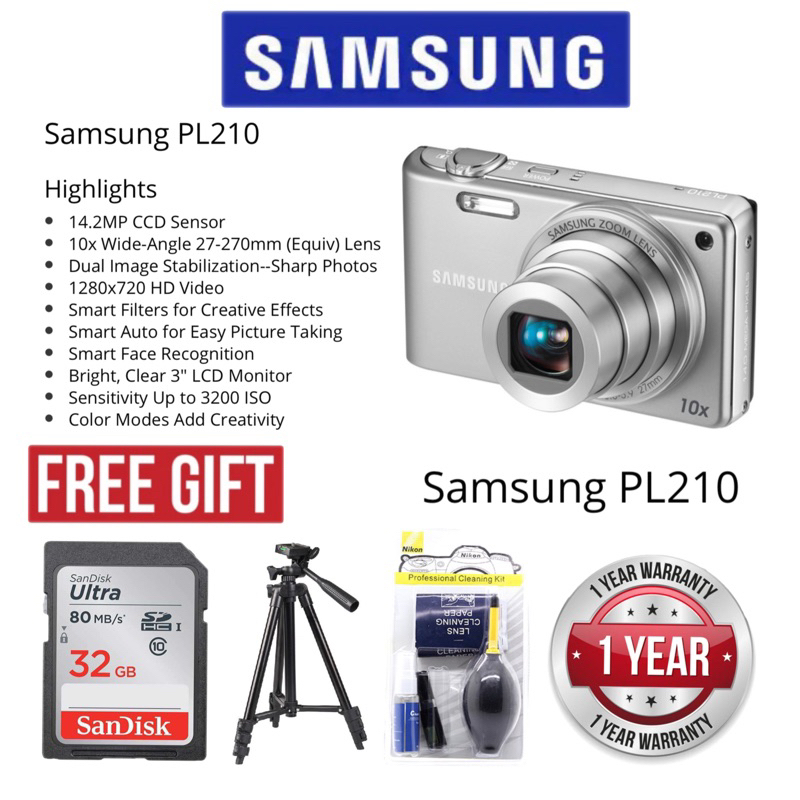 Samsung PL210 10x Optical Wide angle zoom CCD sensor compact camera ...