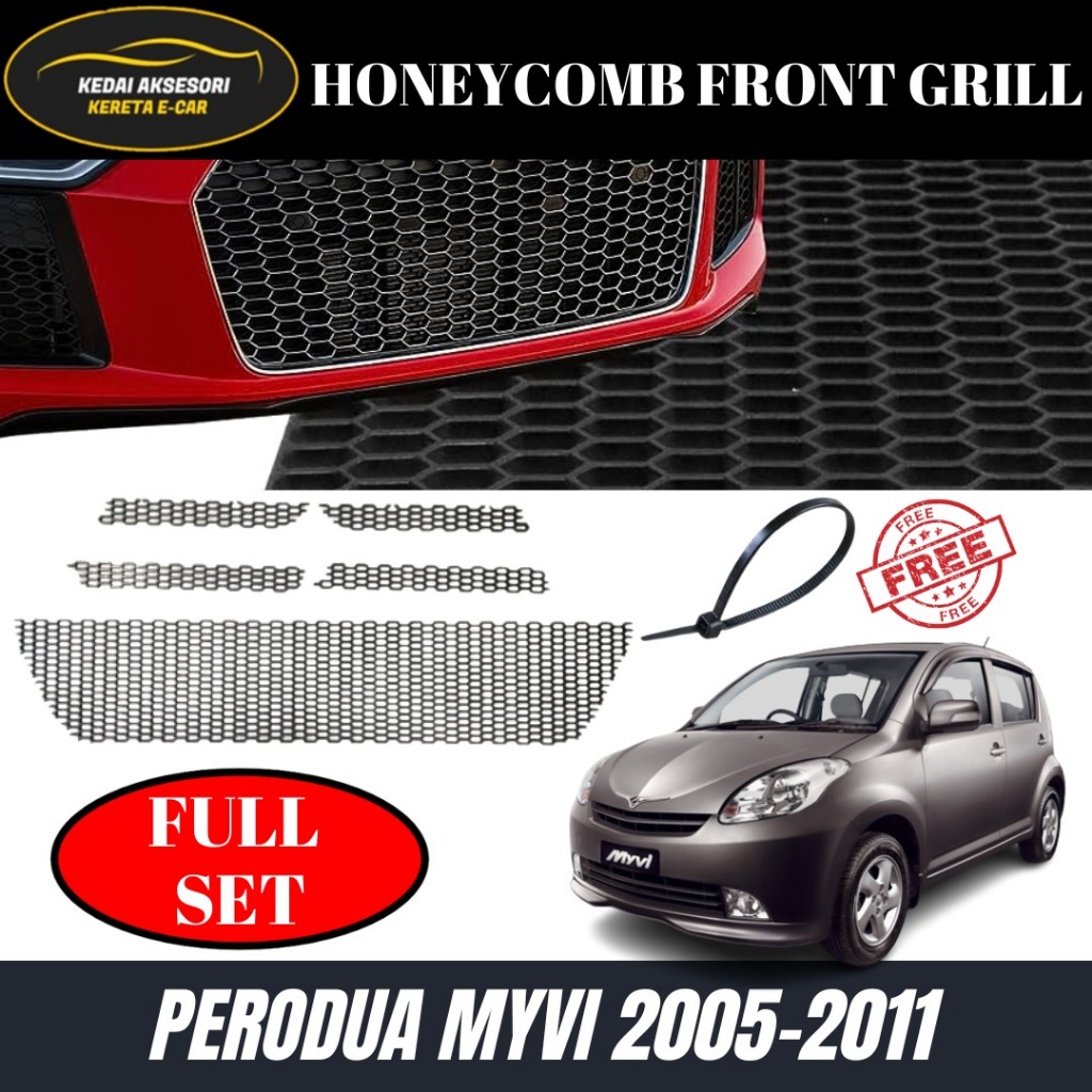 Perodua Myvi 2005-2011 Ready Cut Honeycomb Grill Full Set Top Bottom ...