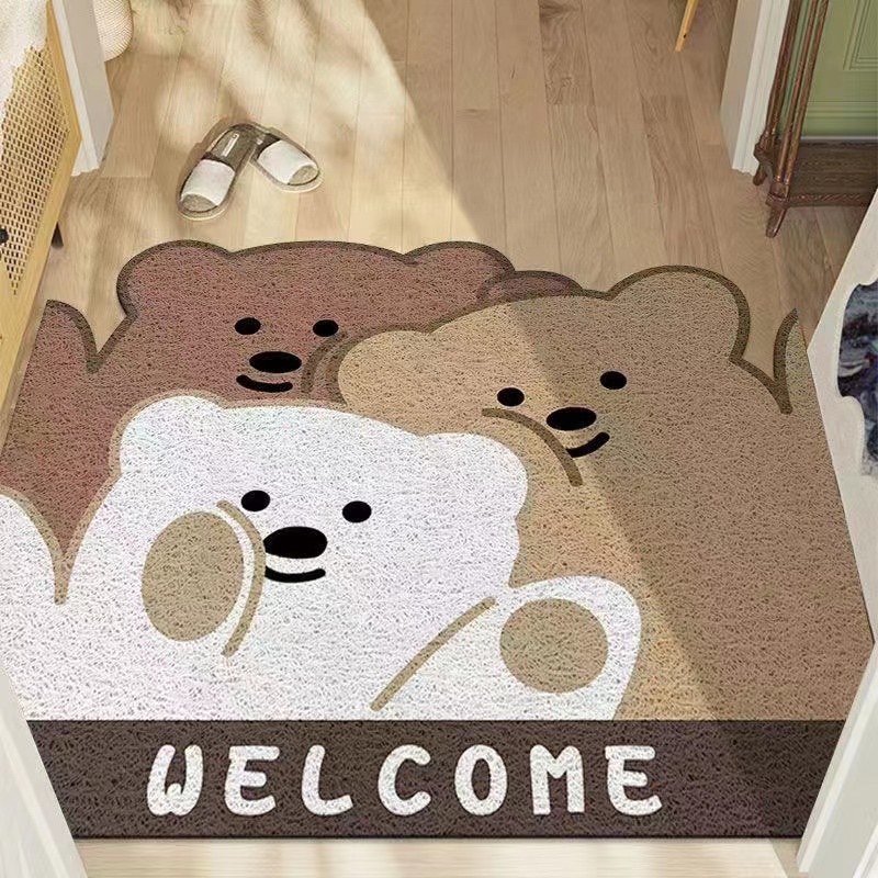 Ready Stock Cute Bear PVC Silk Circle Anti-Slip Floor Mat Welcome Home ...