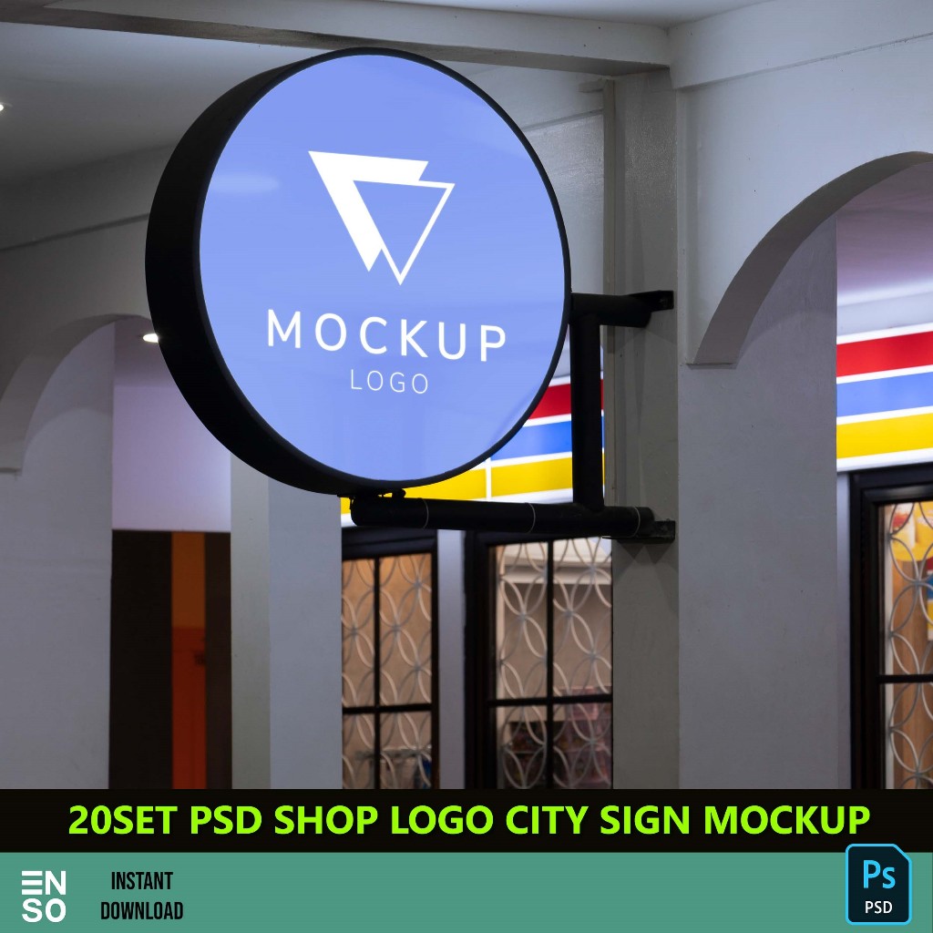 20-Set PSD Shop Logo City Sign Mockup Template | Editable Mockup Design ...