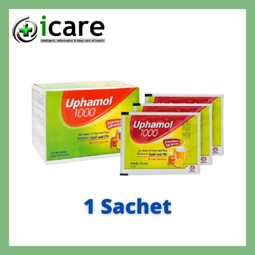 UPHAMOL 1000 COLD AND FLU HONEY LEMON 1 SACHET ( EXP DATE : 01/2028 ...