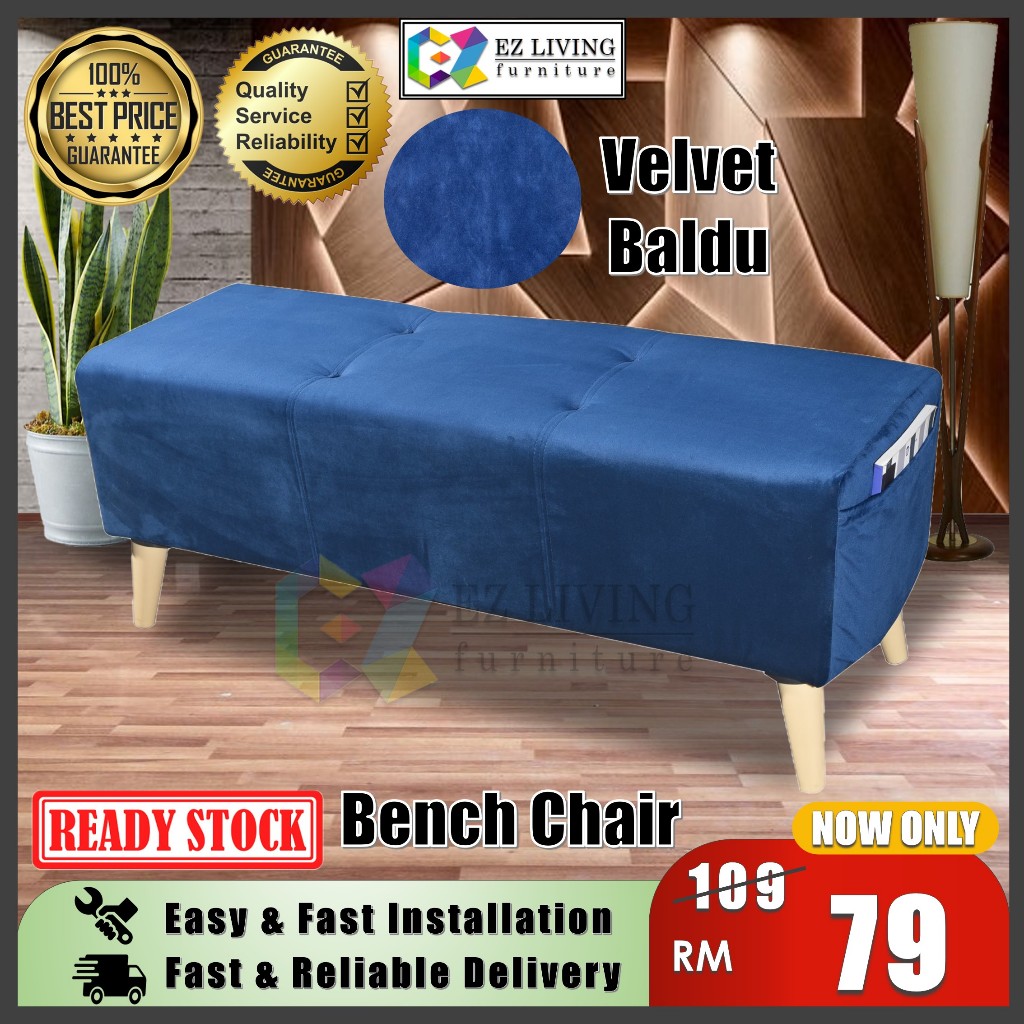 EZLiving: Bench Stool / Chair with Big Size Storage Pocket (Velvet ...