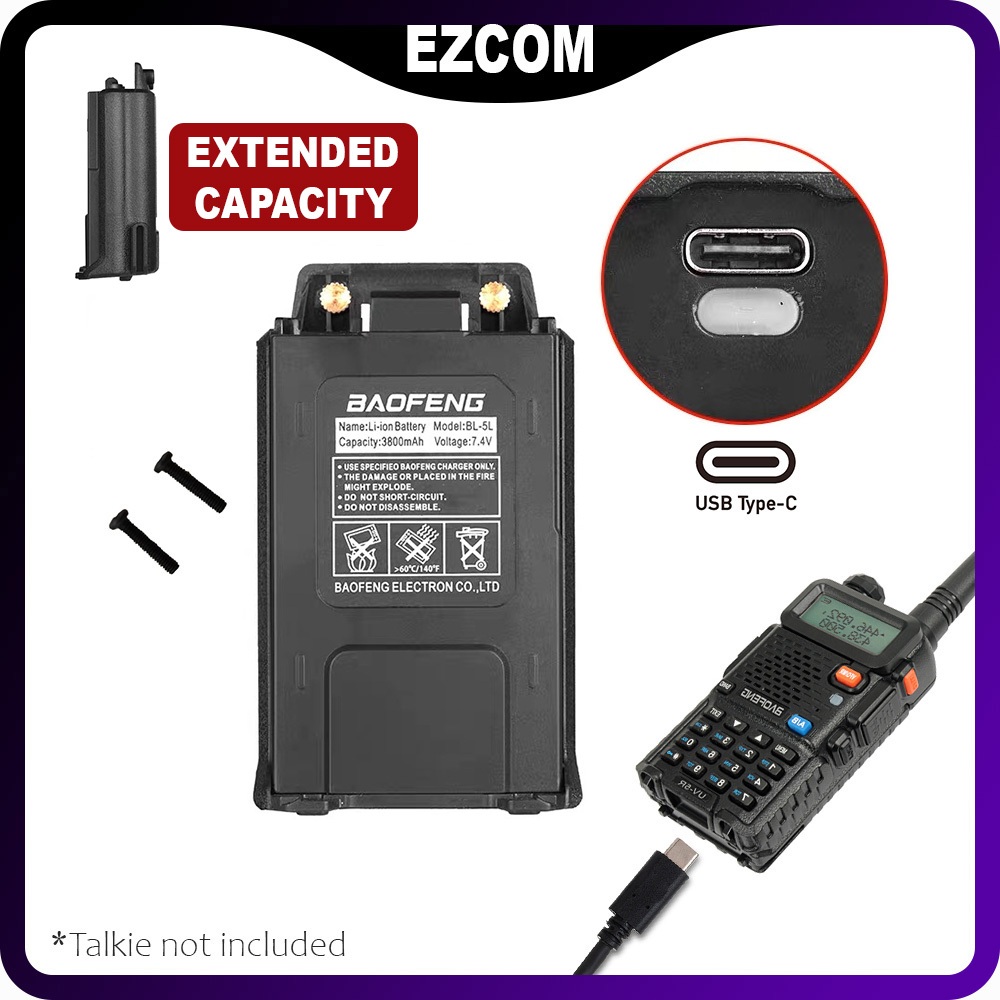EZCOM Type-C Direct Charging Battery BL-5L for Baofeng TYT UV5R UVF8 5R ...