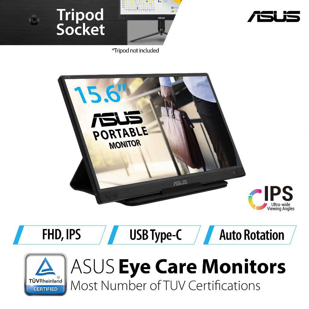 ASUS ZenScreen MB166C Portable USB Monitor- 15.6 inch, Full HD, IPS ...