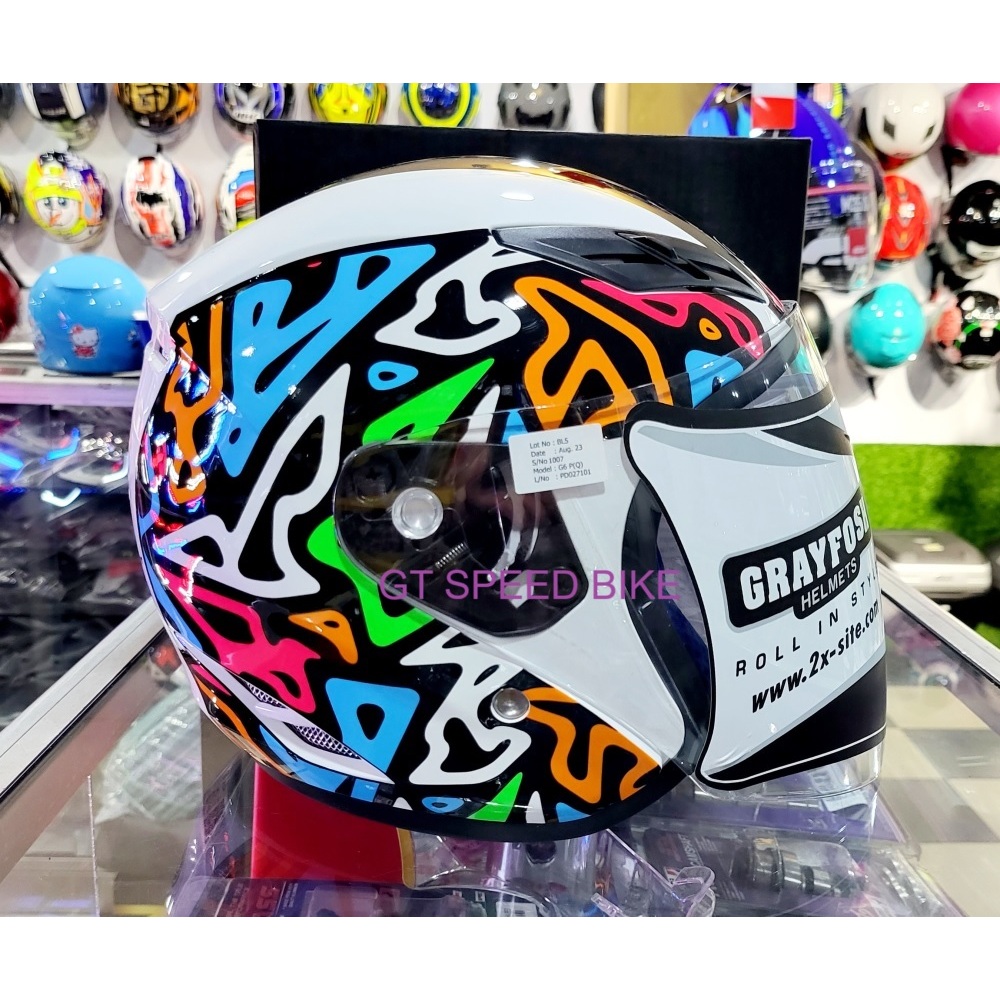 GRAYFOSH G6 KIDS HELMET TOPI KELEDAR KANAK-KANAK 57CM WHITE, GREY, MINT ...