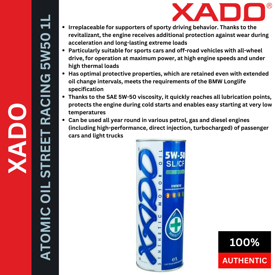 XADO ENGINE OIL 5W50 - SL/CF STREET RACING ENGINE OIL 1LITER | Shopee ...