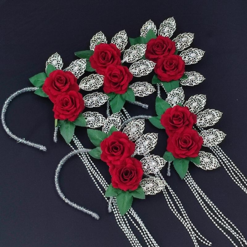 [Ready stock] sanggul lintang silver metal with velvet red rose.Dewasa ...
