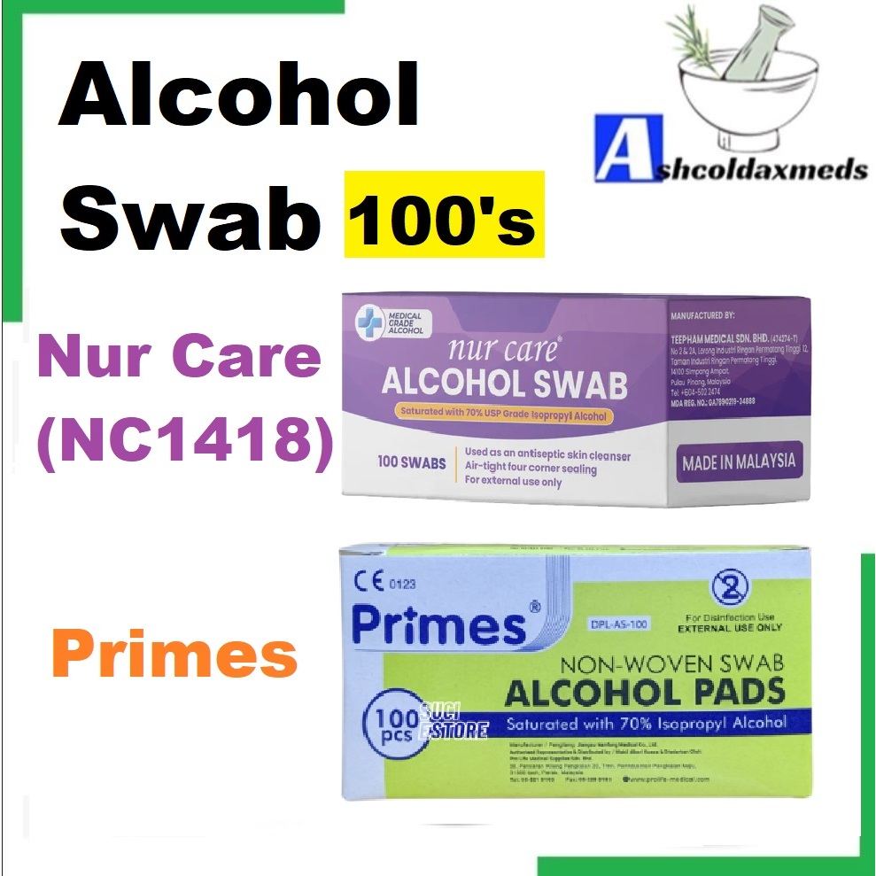 (NC1418) Nur Care Alcohol Swab 100pcs Medical Grade 70% Isopropyl Alcohol or Primes Alcohol Pad ...