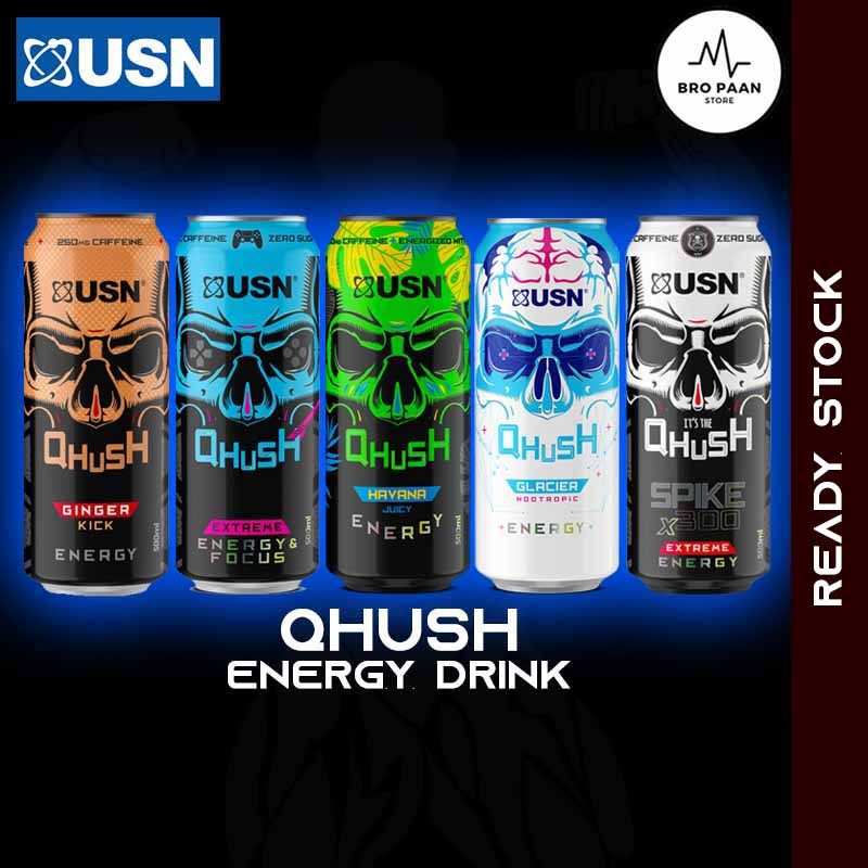 USN Qhush Extreme Energy Drink 500ml - No Sugar, Focus, Performances ...
