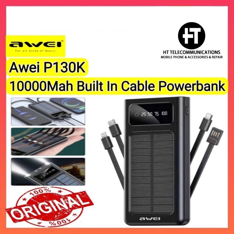 AWEI P130K Multi-Output Portable Solar Power Bank 10000mah Fast ...