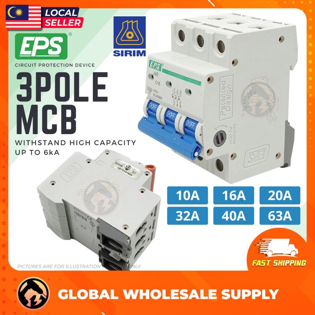 SIRIM EPS 3 POLE MCB Three Pole Miniature Circuit Breaker MCB DIN Rail Mount Circuit Breaker ...