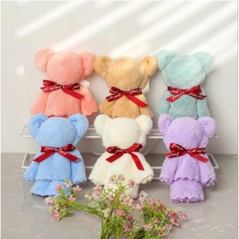 💕💖Cute Bear Towel Microfiber Wedding Door Gift Coral Fleece Hand Small ...