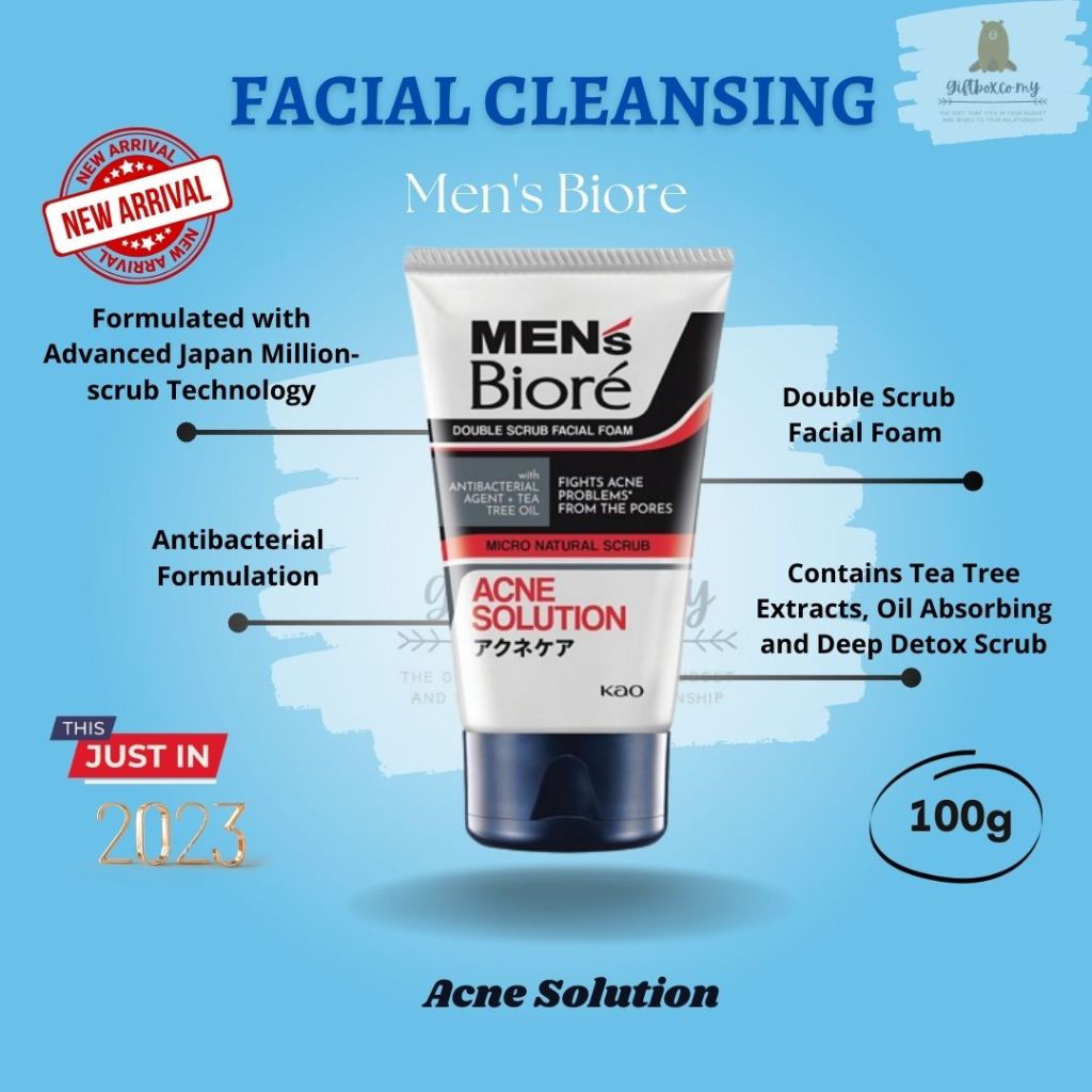 Men's Biore Double Scrub Facial Foam Acne Solution 100g | Shopee Malaysia