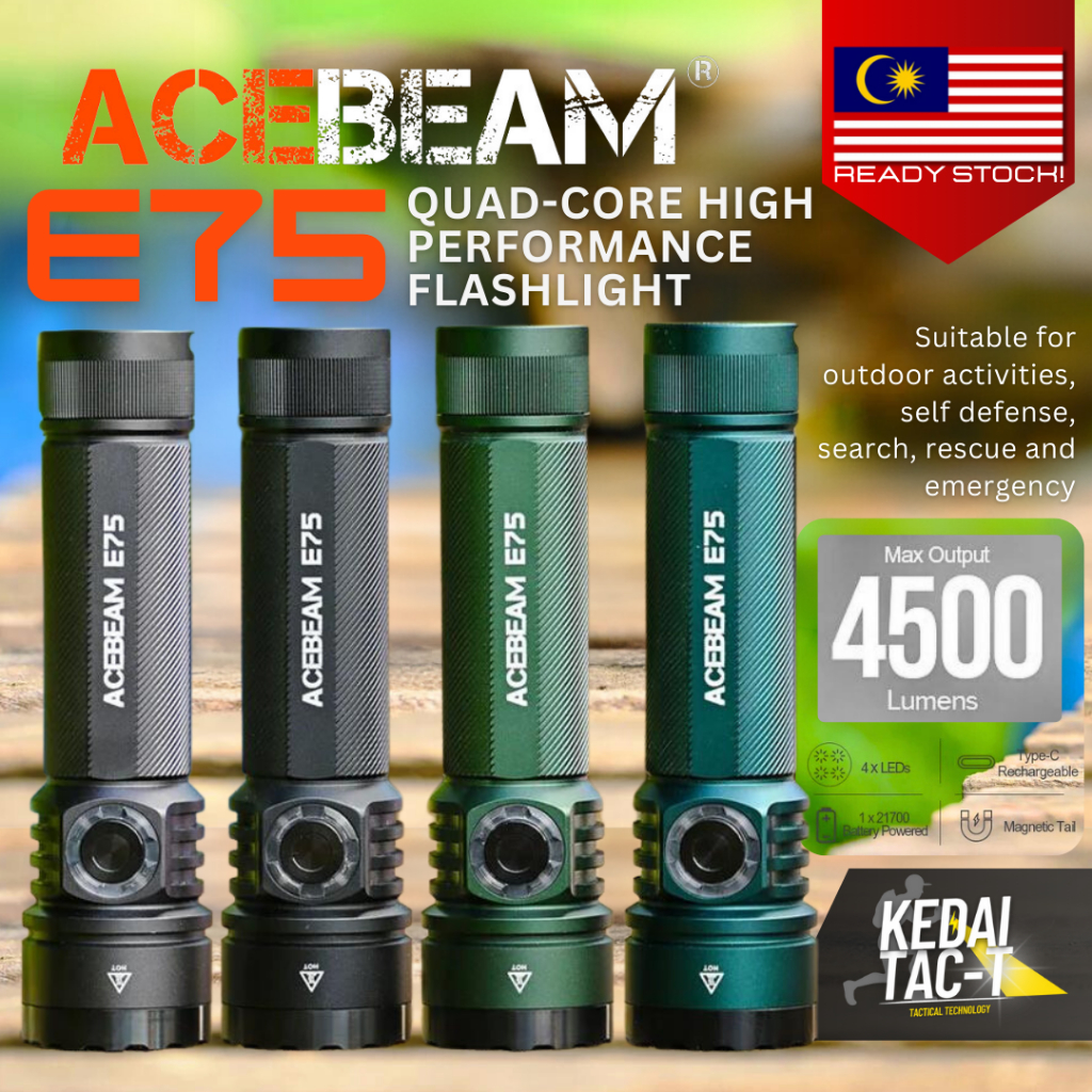 ACEBEAM E75 - 4500L LED USB Rechargeable EDC Flashlight - ORIGINAL - Ready Stock in MALAYSIA ...