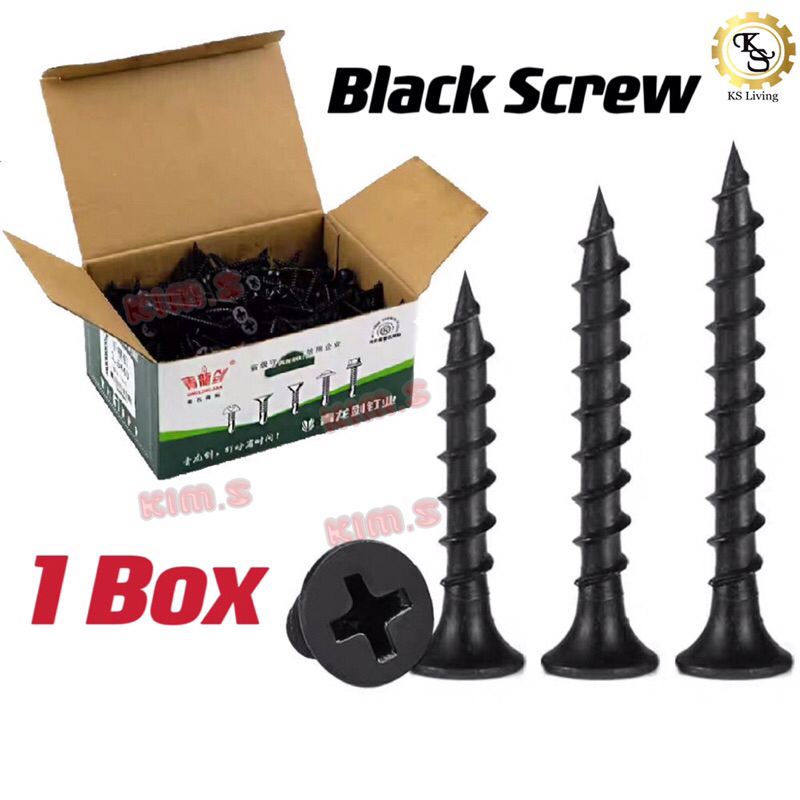 Kim.S #6 (1 Box) Black Dry Wall Screw Driving Countersunk Flat Head ...
