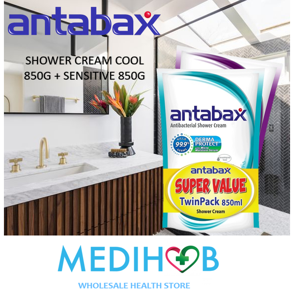 Antabax Antibacterial Shower Cream Cool 850ml + Sensitive 850ml Twin ...