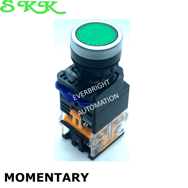 22mm LA38 24V / 240V Illuminated LED Round Momentary Non-Latching Self Reset Push Button 1NO 1NC ...