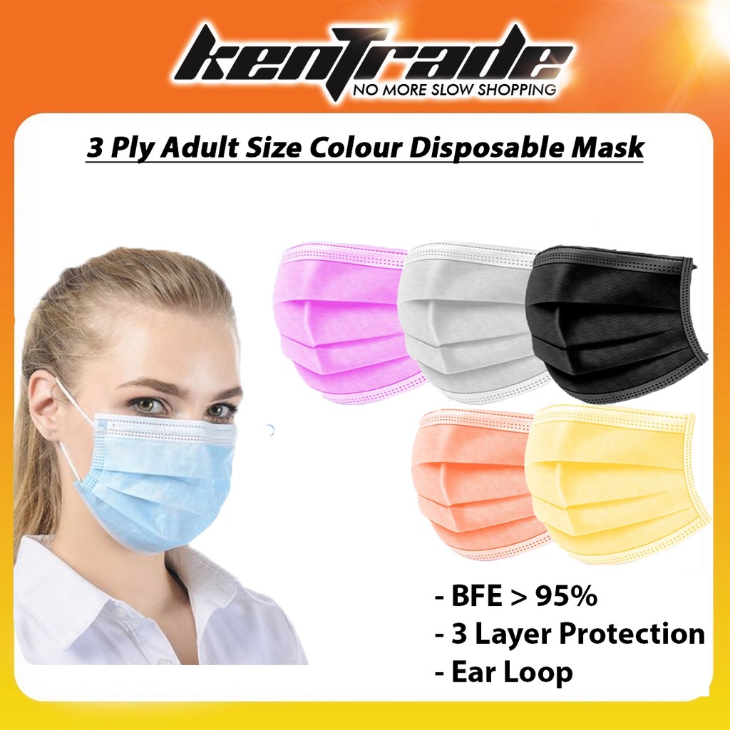 Ready Stock Adult 10pcs/50pcs 3ply Colourful Face Mask Colour ...