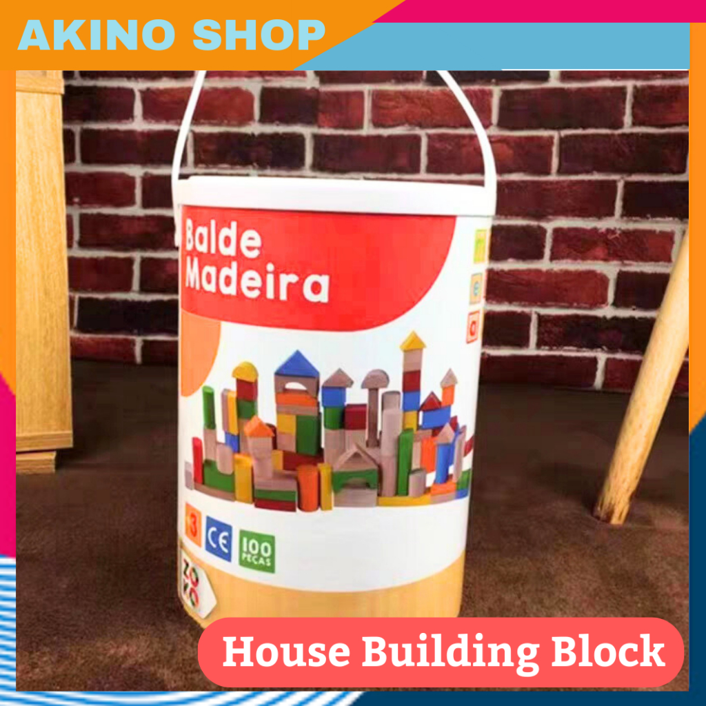 🔥Premium Quality🔥House Building Block 100 pcs Multi Colour Wooden Blocks For Kids Educational ...