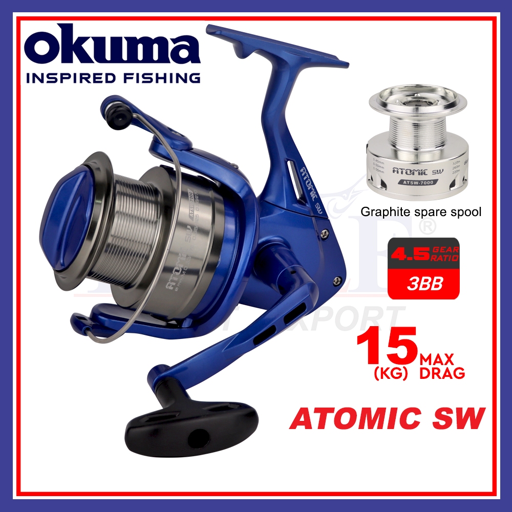 (15kg Maxdrag) Okuma Atomic SW 7000 Mesin Pancing Spinning | AIr Masin | Bottom | Spool Extra ...
